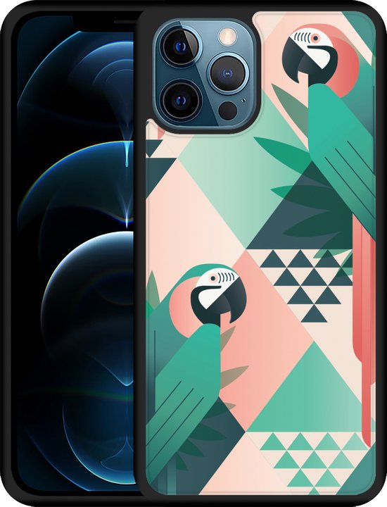 iPhone 12 Pro Max Hoesje - Design op Glas - Exotic Trendy Parrots ...