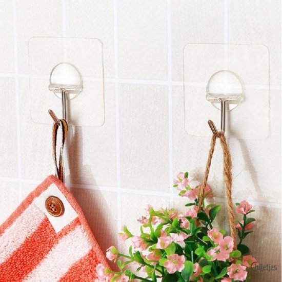 4 stuks Zelfklevende haakjes - Wand haakjes los - Transparant | bol.com