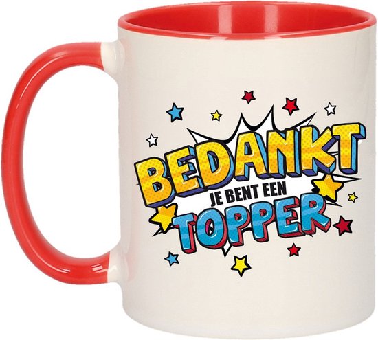 Bedankt topper cadeau koffiemok / theebeker wit en rood met sterren - 300 ml -... | bol