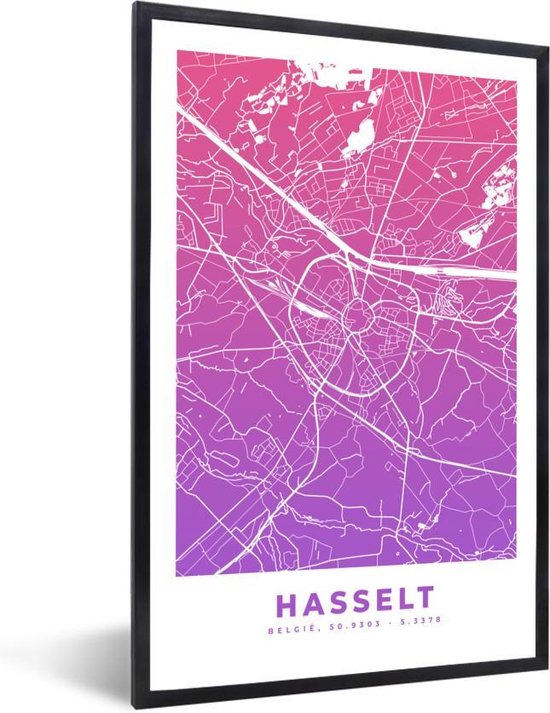 Fotolijst incl. Poster - Stadskaart - Hasselt - België - Paars - 40x60 ...