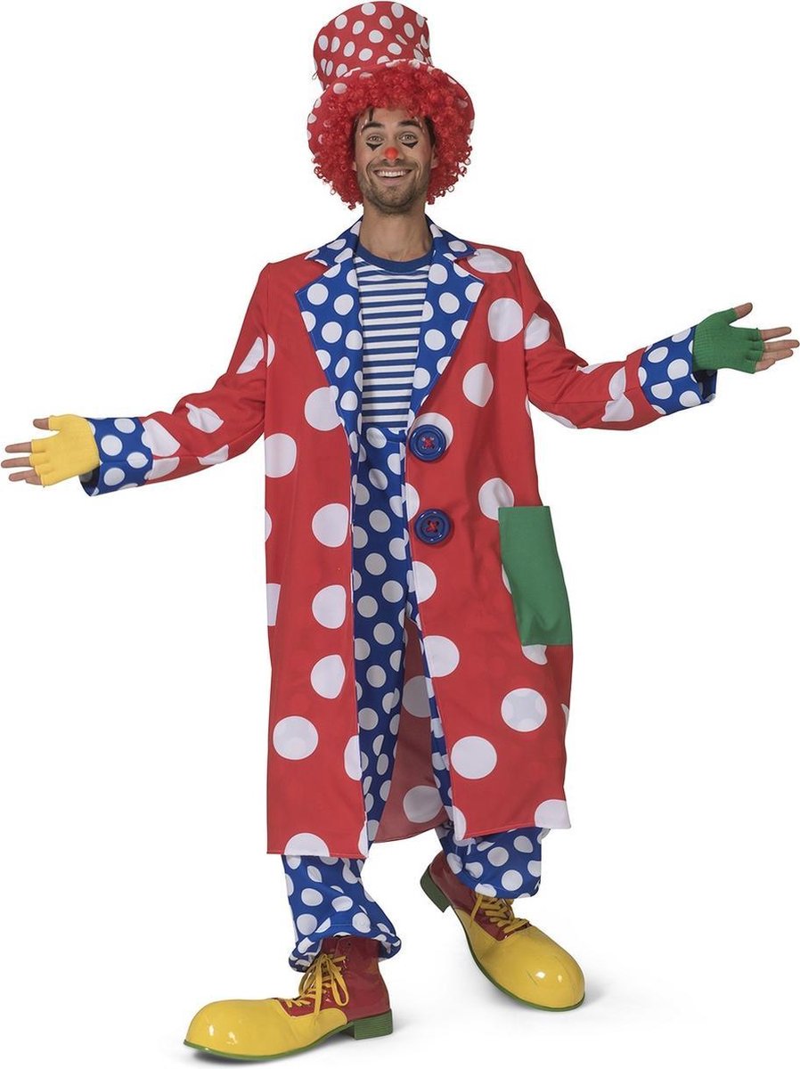 Clown & Nar Kostuum | Jas Met Witte Bollen Clown Flappie Man | Maat 52 ...