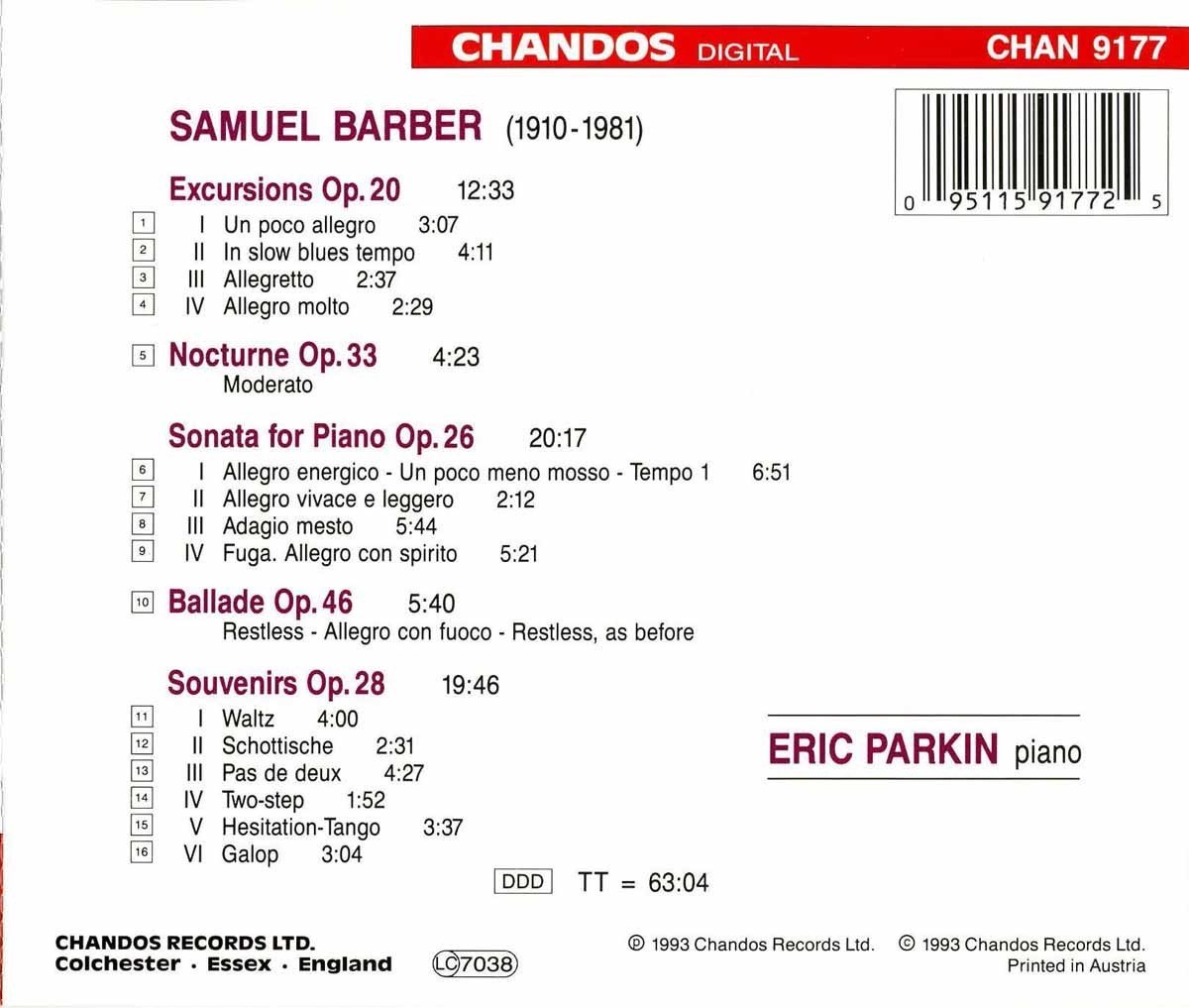 Eric Parkin - Complete Works For Piano (CD), Eric Cpnoo Parkin | CD ...