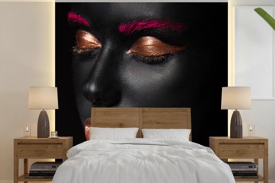 Behang - Fotobehang Vrouw - Roze - Koper - Breedte 350 cm x hoogte 350 ...