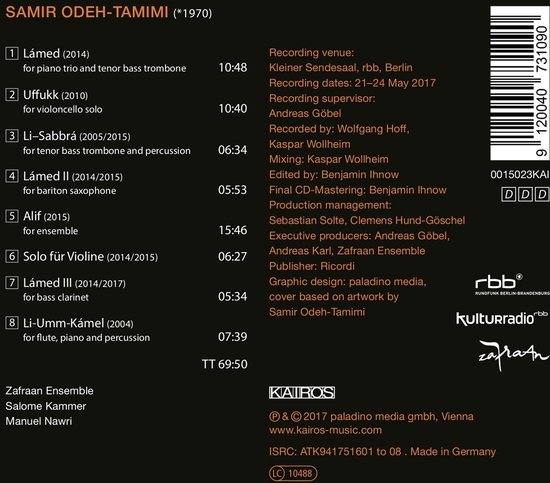 Zafraan Ensemble & Salome Kammer & Manuel Nawri - Samir Odeh-Tamimi: Alif & Lamed &... | bol.com