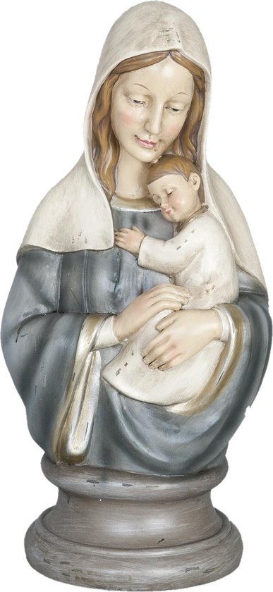 Clayre & Eef Beeld Maria 19x15x39 cm Blauw Beige Polyresin ...
