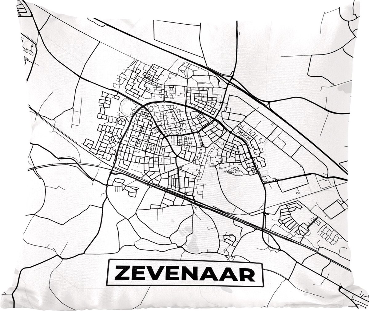 Sierkussen - Kaart Zevenaar - Zwart En Wit - 45 Cm X 45 Cm | bol.com