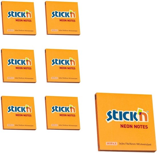 Stick'n sticky notes - 6-pack - 76x76mm - Neon Oranje - 100 ...