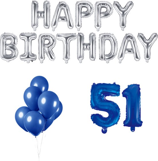 51 jaar Verjaardag Versiering Ballon Pakket Blauw & Zilver | bol.com