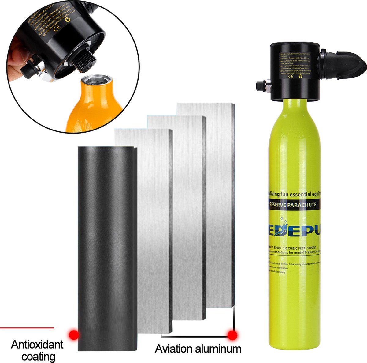 DEDEPU Duikflessen - 0.5L Scuba Tank - Ademhalingsnummer: 170 keer ...