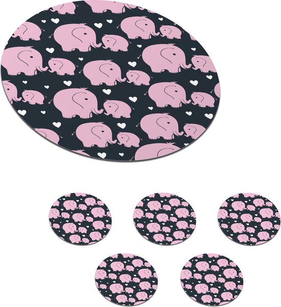 Onderzetters voor glazen - Rond - Olifant - Hart - Patroon - 10x10 cm ...
