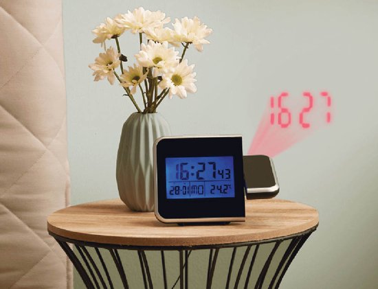 Krontaler - projectieklok zwart - zwenkbare projectiearm - tijd en ...