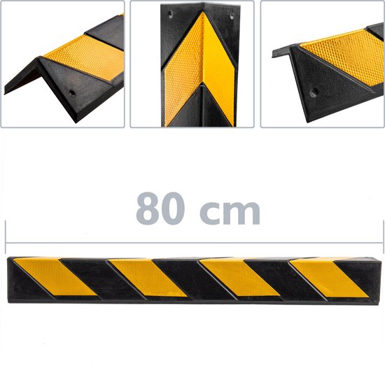 2 X Rubberen stootrand Hoekbeschermers reflecterend 80 cm rubber Zwart ...