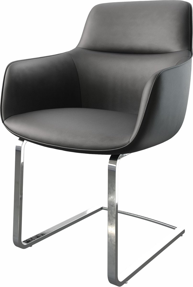 Gestoffeerde-stoel Pejo-Flex sledemodel vlak verchroomd leder zwart ...