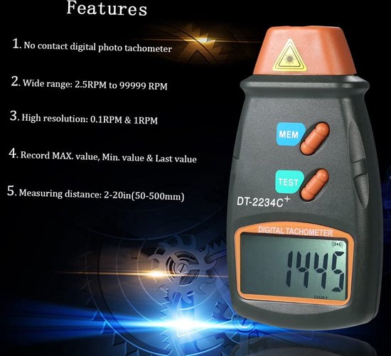 Digitale toerentalmeter, handheld fotosnelheidsmeter, laser ...