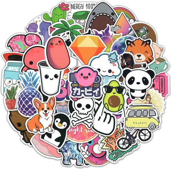 Grappige VSCO Stickers - 50 stickers - kleurrijk, corgi, cactus, vsco ...
