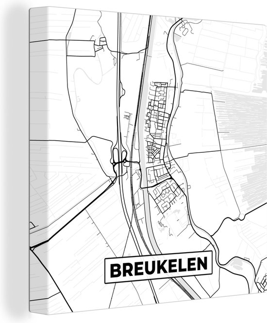 Canvas Schilderij Breukelen - Plattegrond - Zwart Wit - Kaart ...