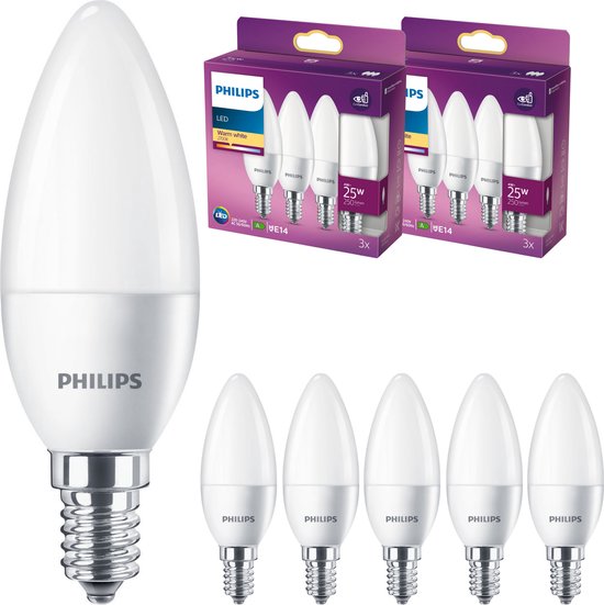 Philips E14 LED Lamp mat - B35 Kaars - Warm wit licht - 4-25W - 6 LED kaarslampen | bol.com