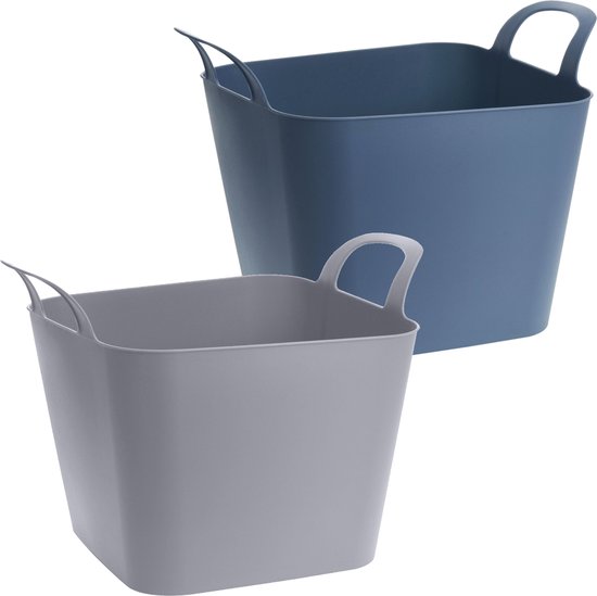 Combie set van 2x stuks kunststof flexibele emmers/wasmanden/kuipen 36 ...