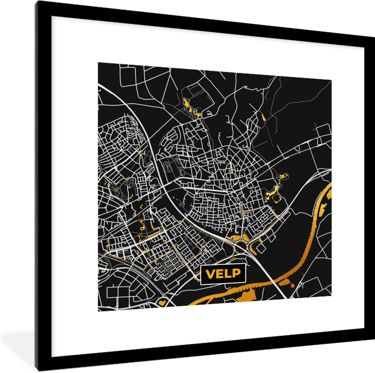 Fotolijst incl. Poster - Velp - Plattegrond - Kaart - Stadskaart - Goud ...