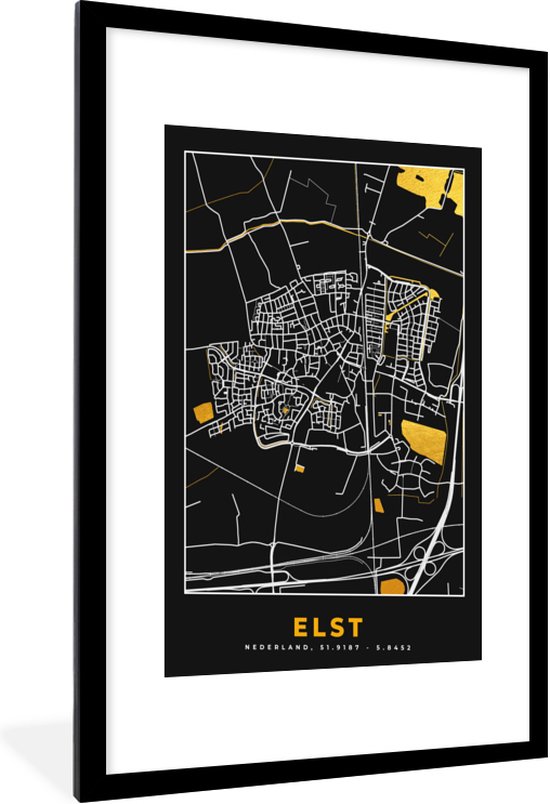 Fotolijst incl. Poster - Elst - Goud - Kaart - Plattegrond - Stadskaart ...