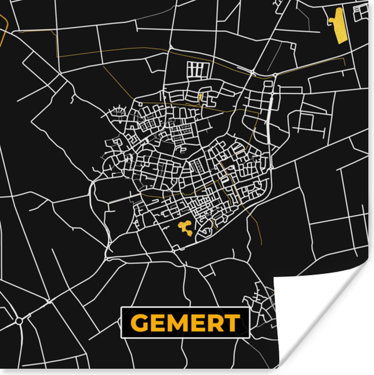 Poster Gemert - Stadskaart - Goud - Plattegrond - Nederland - Kaart ...