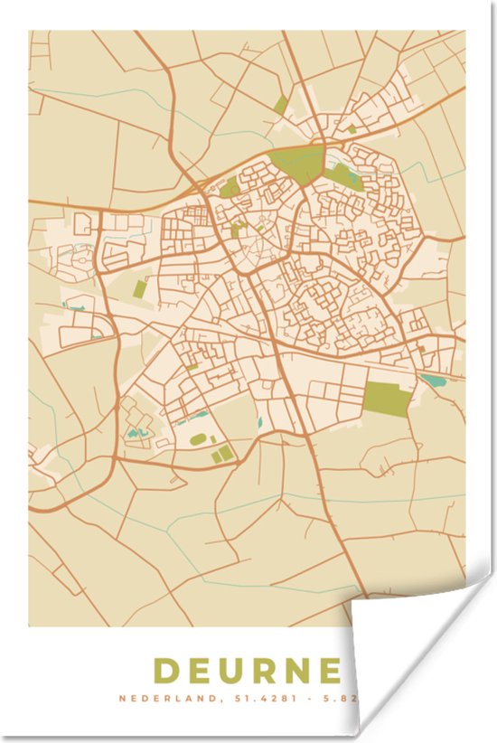 Poster Deurne - Stadskaart -Kaart - Plattegrond - Nederland - 80x120 cm ...