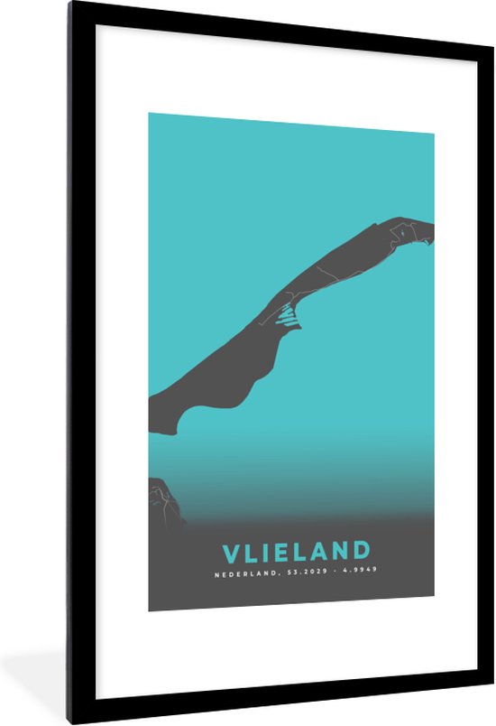Fotolijst incl. Poster - Stadskaart - Vlieland - Plattegrond - Eiland - Kaart - 80x120... | bol
