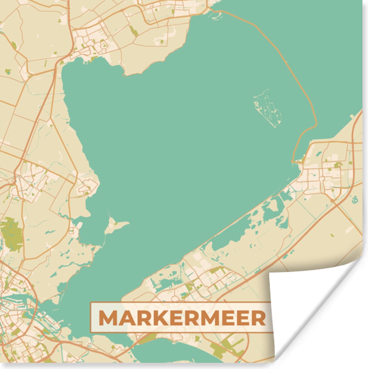 Poster Vintage - Markermeer - Stadskaart - Kaart - Plattegrond - 50x50 ...