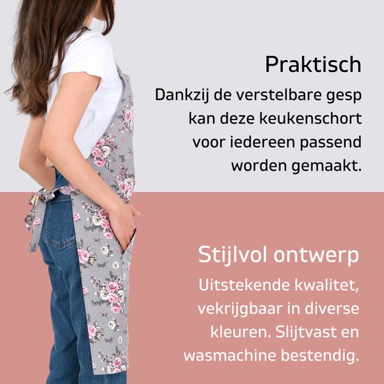 Pedra Keukenschort 60x80 cm witte en roze rozen Kookschort met zakken ...