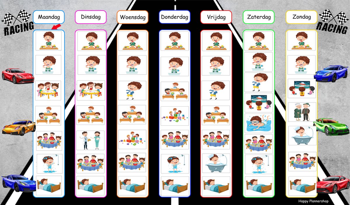 Pakket planbord Racing - weekplanner Kind - Planbord Kinderen ...