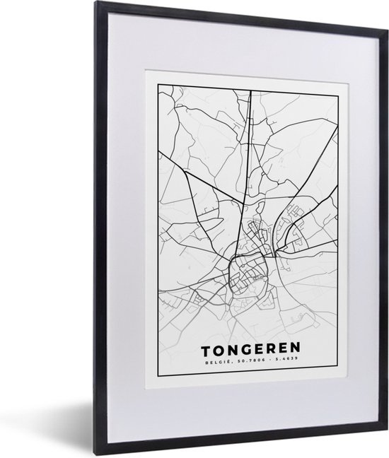 Fotolijst incl. Poster Zwart Wit- Plattegrond – Tongeren – Zwart Wit ...