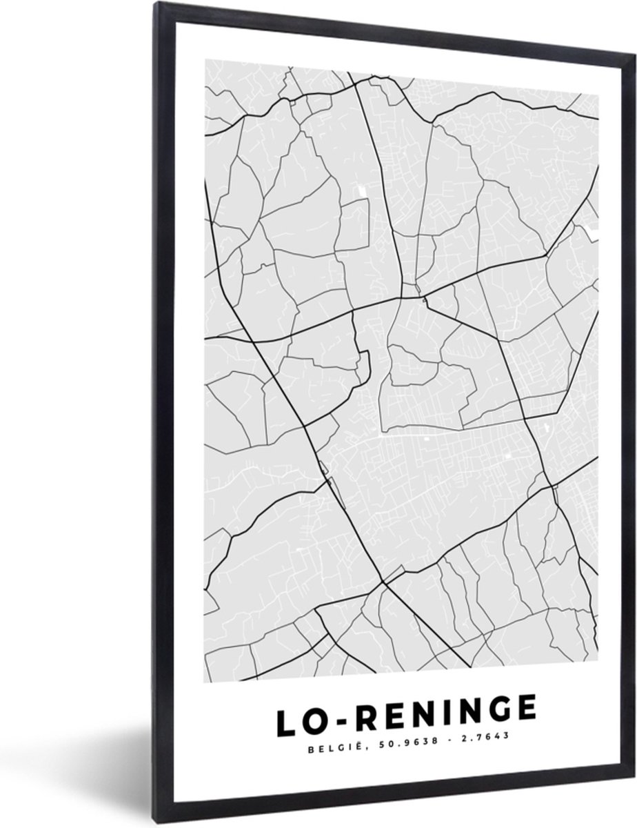 Fotolijst incl. Poster Zwart Wit- Stadskaart – Zwart Wit - Kaart – Lo ...