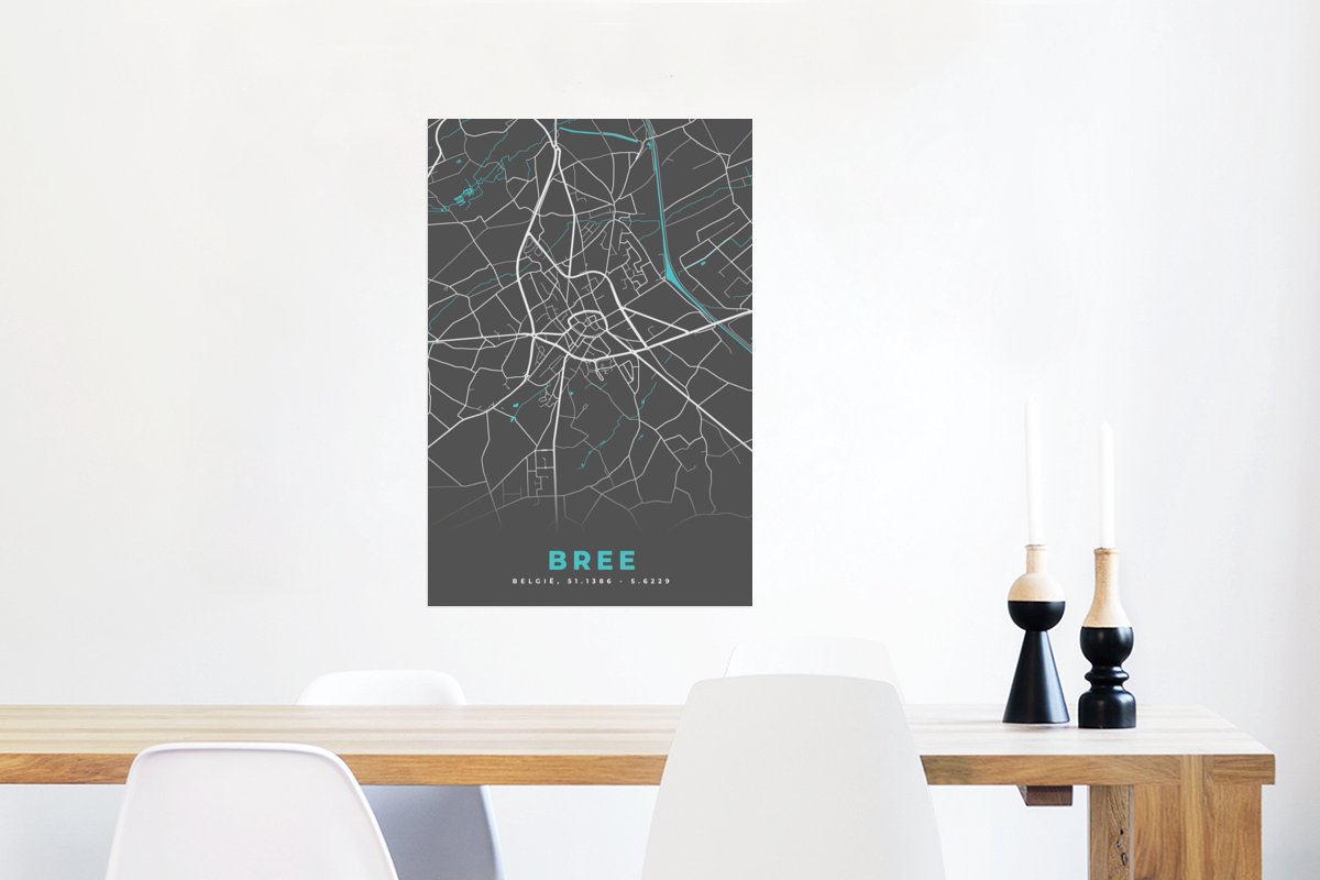 Poster Plattegrond – Bree – Blauw – Stadskaart - Kaart - België - 60x90 ...
