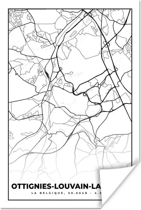 Poster België – Ottignies Louvain la Neuve – Stadskaart – Kaart – Zwart ...
