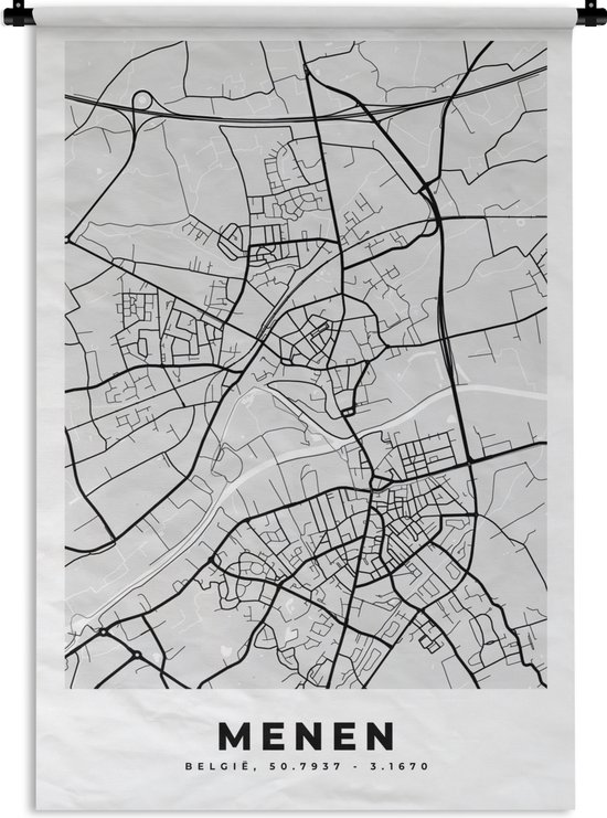 Wandkleed - Wanddoek - Stadskaart – Zwart Wit - Kaart – Menen – België ...