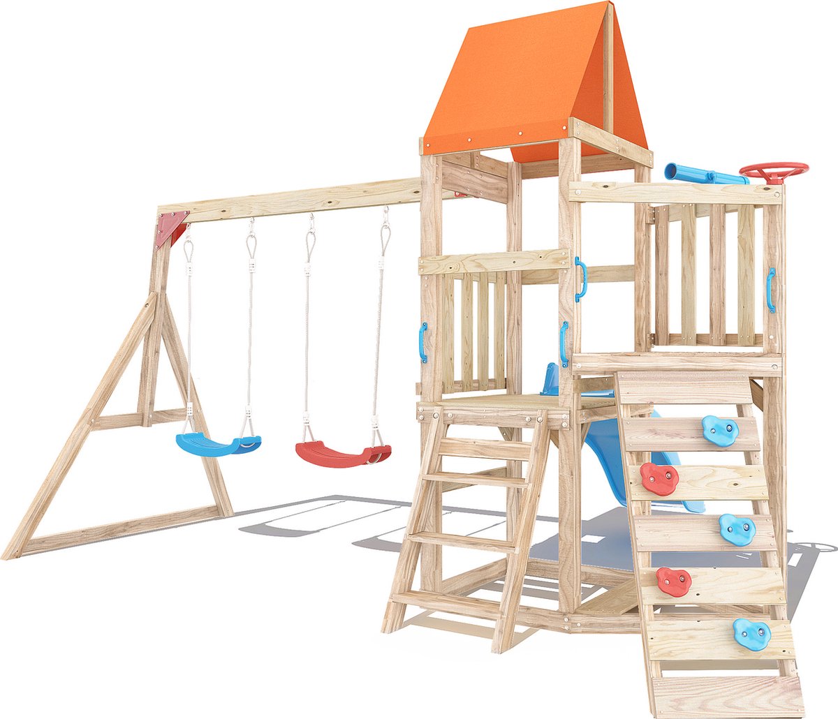 Merax Speeltoestel Tuin met Schommels en Glijbaan - Houten Speeltuig ...