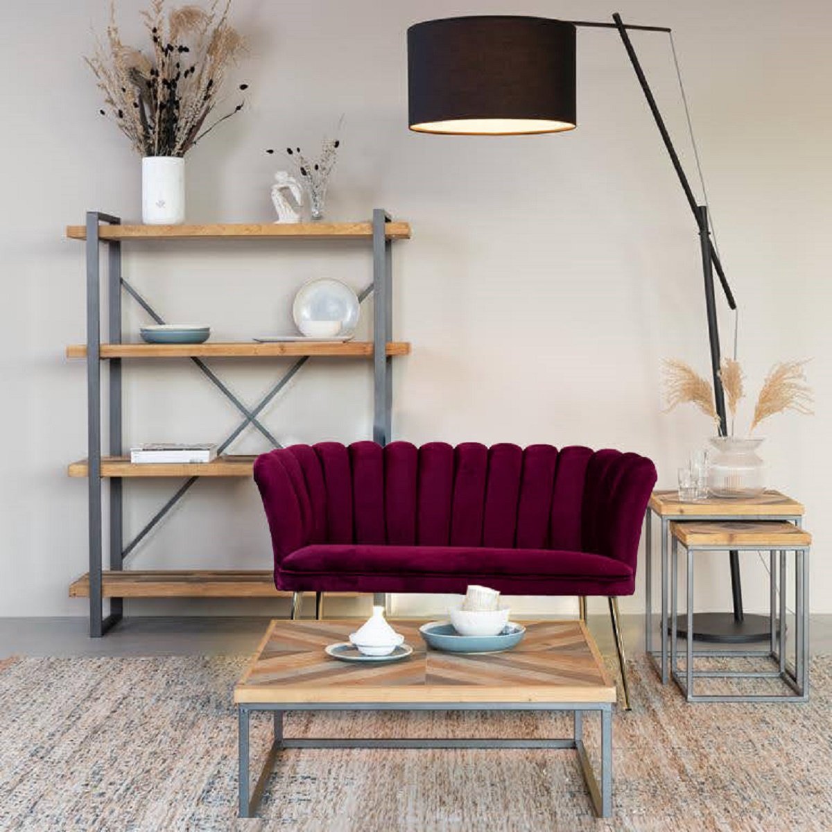 Bank - Schelp - 2 zits - Bordeaux Rood - Gouden Poten - Velvet | bol.com