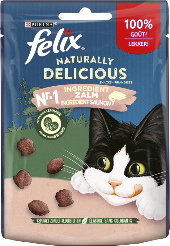 Felix Naturally Delicious - Kattensnacks - Zalm & Spinazie - 8 x 50 g | bol