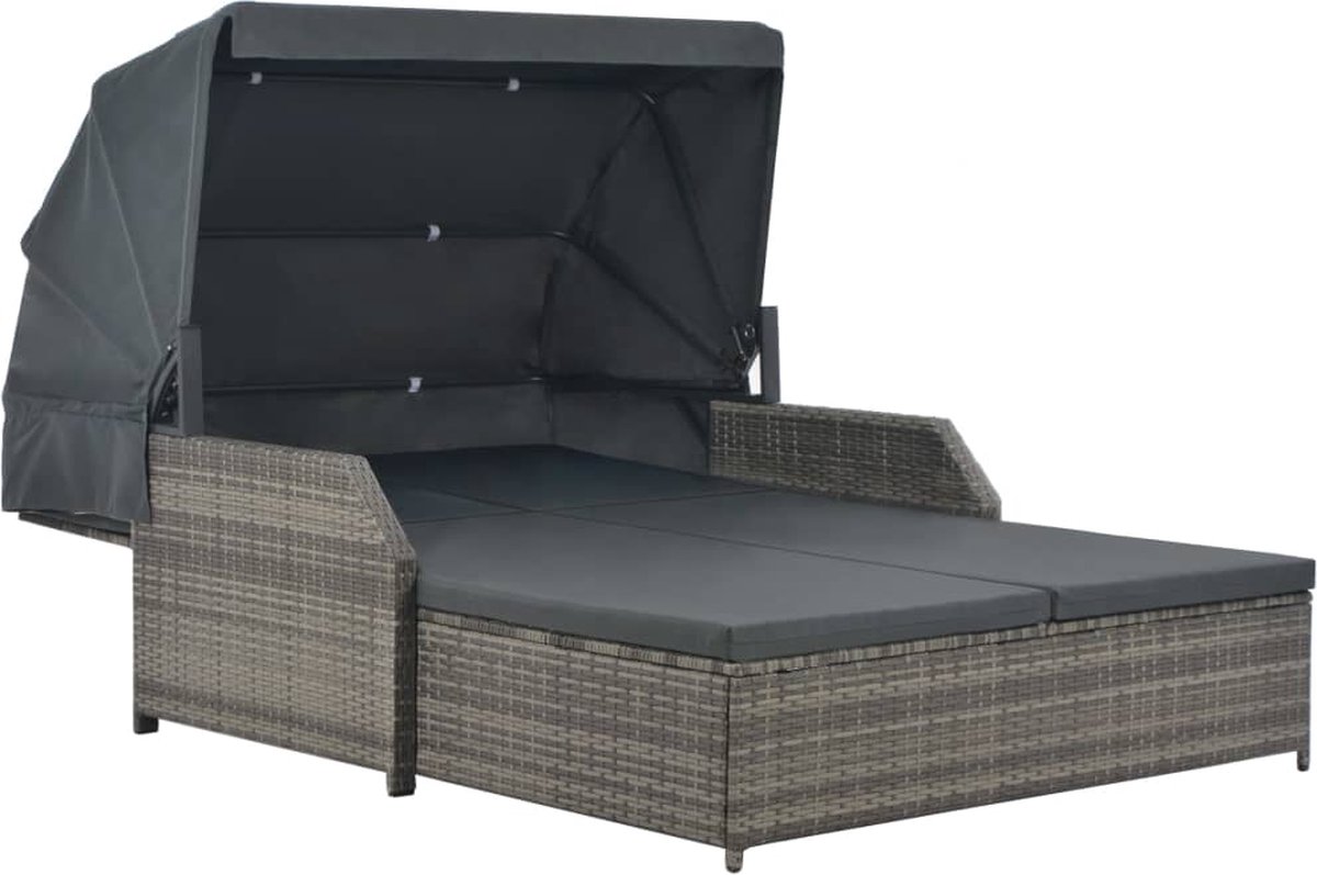 vidaXL Ligbed 2-persoons met luifel poly rattan grijs | bol.com