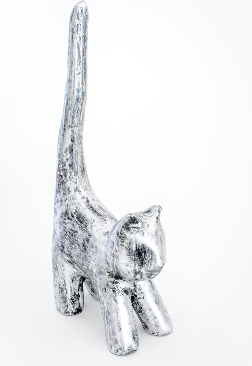 Beeld kat klein kop vooruit zilver/zwart - Decoratief beeld kat ...