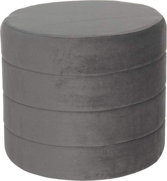 Poef Ø 40*35 cm Grijs Hout, Textiel Rond Hocker Voetenbankje | bol