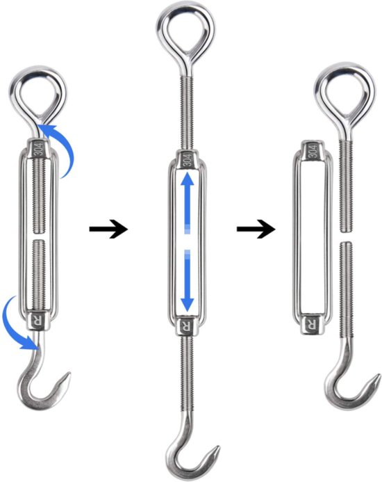 Spanschroef RVS 5 stuks set touwspanner roestvrij staal voor zonnezeil ...