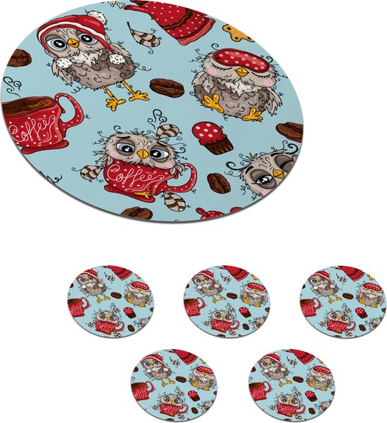 Onderzetters voor glazen - Rond - Patronen - Uil - Ontbijt - 10x10 cm ...