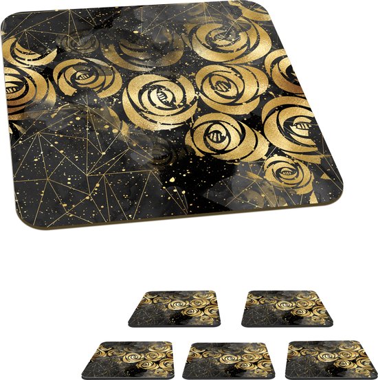 Onderzetters voor glazen - Marmer - Goud - Roos - Patronen - 10x10 cm ...