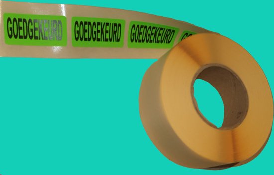Sticker met "Goedgekeurd" erop - Formaat: 49 x 23 mm - Materiaal: groen ...