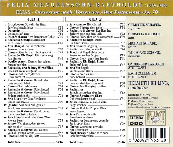 Mendelssohn: Elias, Helmuth Rilling | CD (album) | Muziek | bol