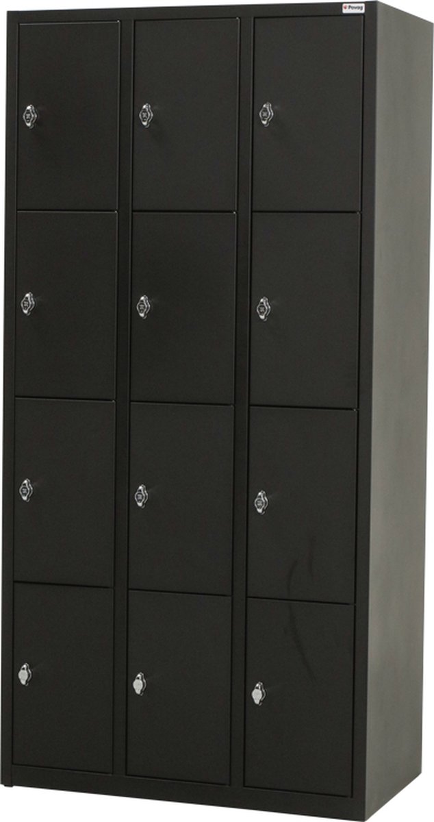 Metalen lockerkast zwart - 12 deurs 3 delig - met slot - 180x88,5x50 cm ...