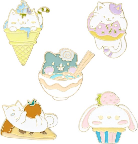 Cute Animals & Food - Kawaii Pins - Set van 5 Sierpins | bol.com