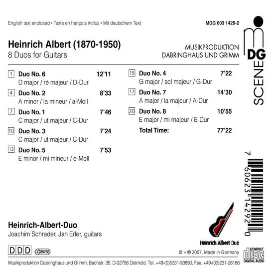 Heinrich-Albert-Duo - Albert: 8 Duos For Guitars (CD), Heinrich-Albert ...