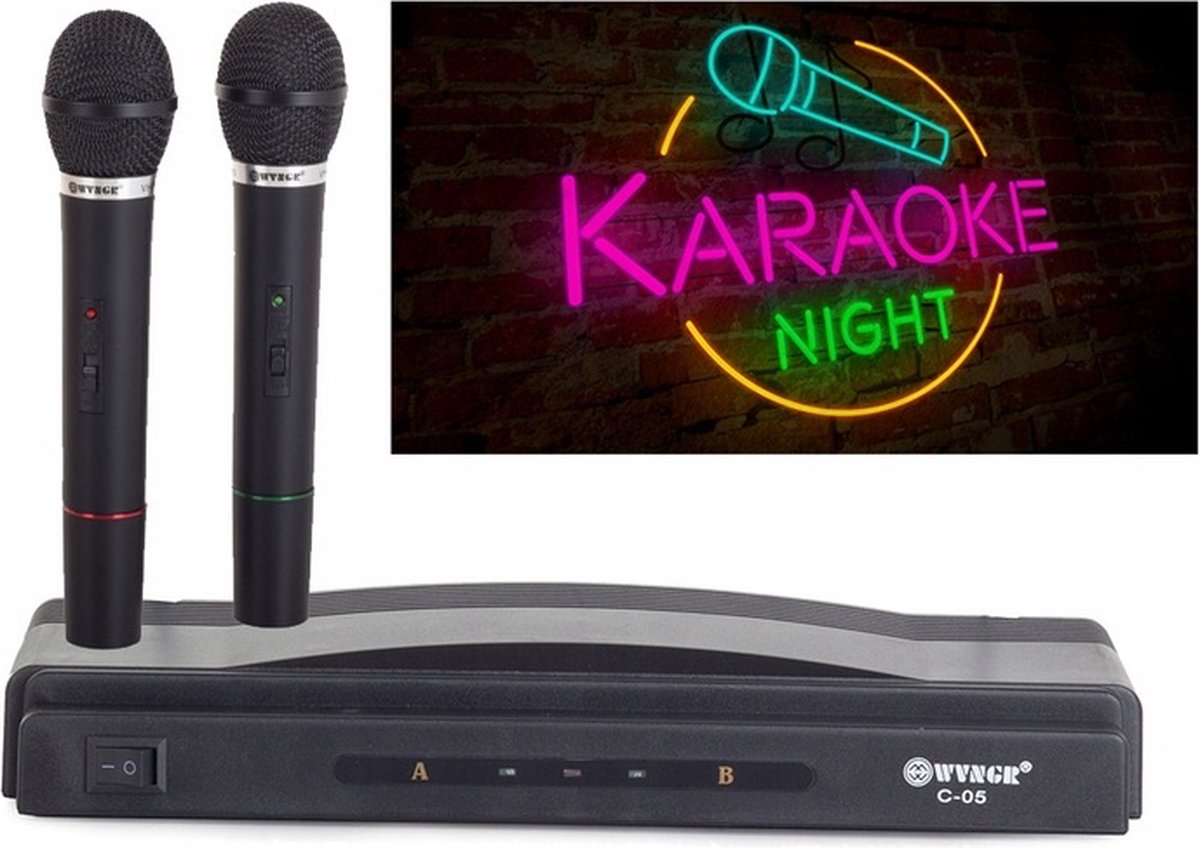 Karaoke set met 2 draadloze microfoons en receiver - Incl batterijen ...